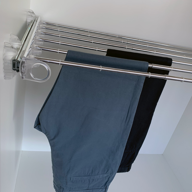 Pull-out width adjustable trousers rack transparent-bright aluminium ...